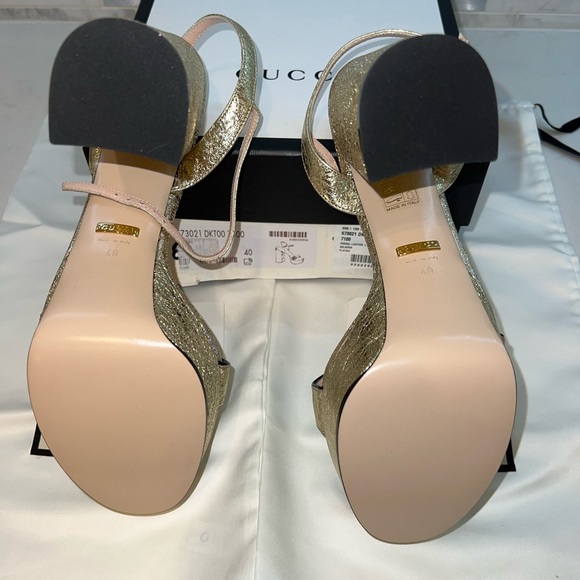 Gucci | Shoes | Gucci Gold Marmont Womens Gg Metallic Leather Sandals ...